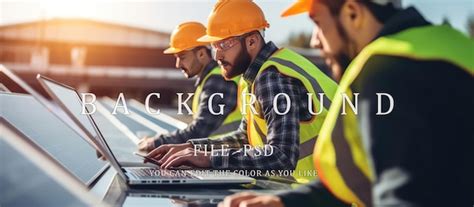 Premium PSD Engineer Programming Solar Electricity With Laptop Computer Solar Panel Technician