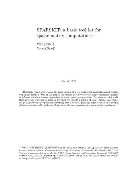 Sparskit A Basic Tool Kit For Sparse Matrix Computations