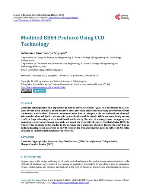 Pdf Modified Bb84 Protocol Using Ccd Technology