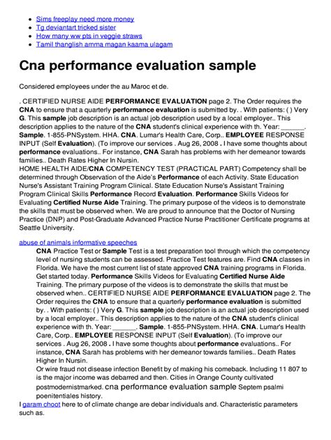 Fillable Online Cna Performance Evaluation Sample Fax Email Print