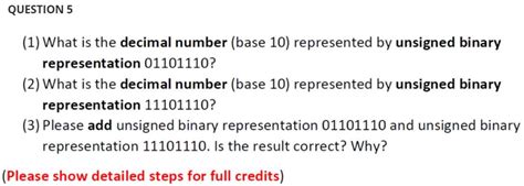 Solved Question 5 1 What Is The Decimal Number Base 10