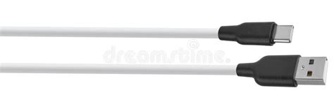 White Usb Type C Cable On A White Background In Insulation Stock