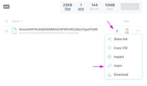070 How To Unpin · Issue 1648 · Ipfsipfs Webui · Github
