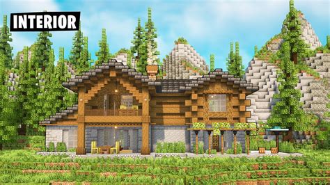 Minecraft Tutorial How To Build A Large Log House Log Cabin Interior [part 3] Youtube