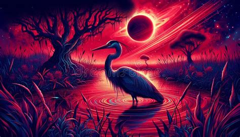 A Large Bird Stands In A Vibrant Surreal Landscape With A Re Stock Illustration Illustration