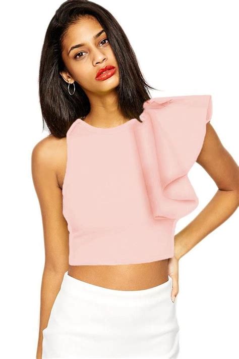 Pink One Shoulder Ruffle Crop Top Укороченные топы Быть женщиной Модные стили