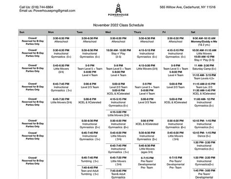Class Schedule Powermovesgymnastics
