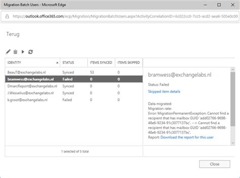 Cannot Find A Recipient That Has Mailbox Guid When Moving From Exchange