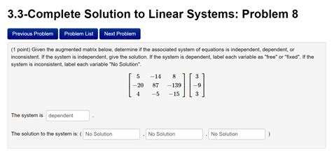 solved 3 3 complete solution to linear systems problem 8