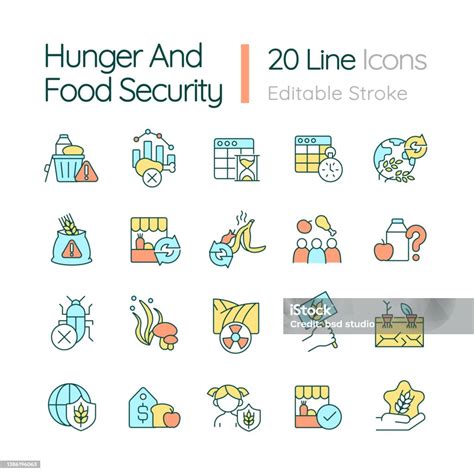 기아 및 식품 보안 Rgb 색상 아이콘 세트 아이콘에 대한 스톡 벡터 아트 및 기타 이미지 아이콘 기근 음식 Istock