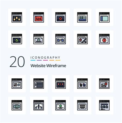 20 Website Wireframe Line Filled Color Icon Pack Like Browser Document