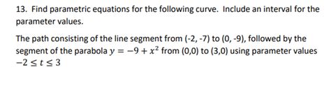 Solved Find Parametric Equations For The Following Curve Chegg