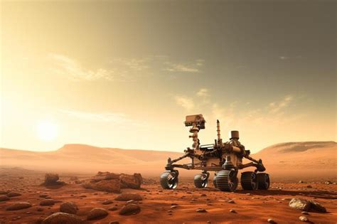 Premium Ai Image A Robot In The Desert With The Sun Behind It