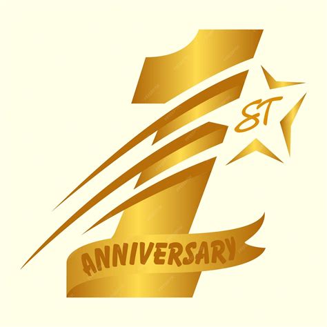 Diseño Del Emblema De Celebración Del 1er Aniversario Con Color Dorado