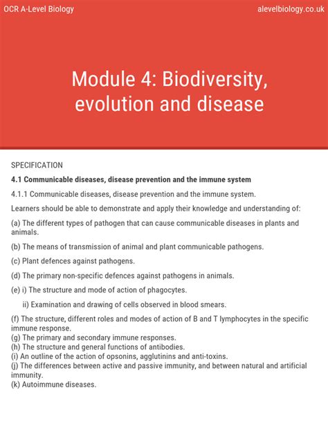 Module 4 Biodiversity Evolution And Disease Pdf Immune System Antibody