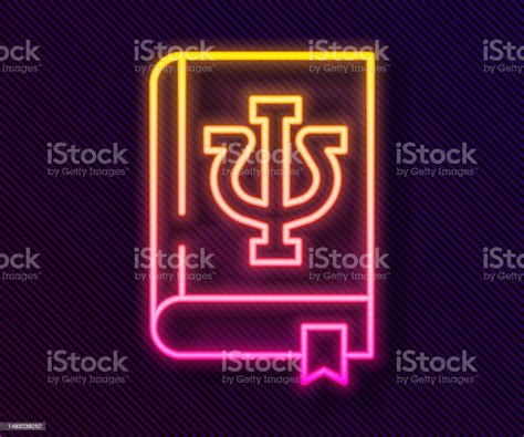 빛나는 네온 라인 심리학 책 아이콘은 검은 배경에 분리되어 있습니다 Psi 기호입니다 정신 건강 개념 정신 분석 분석 및 심리 치료 벡터 Mental Wellbeing에