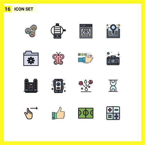 Set Of 16 Vector Flat Color Filled Lines On Grid For Folder Control