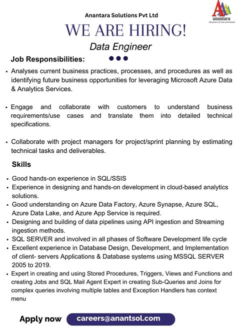 Anantara Solutions Pvt Ltd On Linkedin Dataengineer Analytics Microsoftazure Azure
