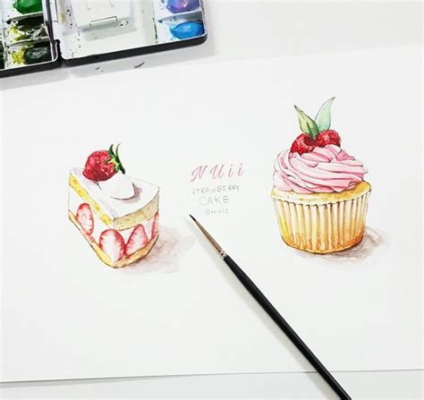 딸기케이크 딸기컵케이크 디저트그림 수채화 일러스트 네이버 블로그