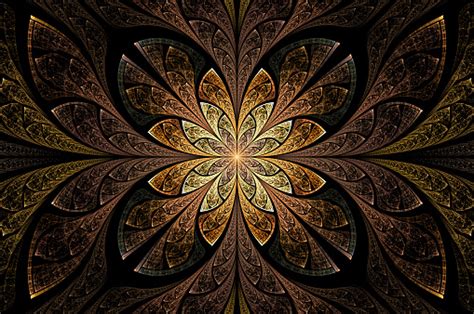 컴퓨터 생성 추상 일러스트 아름다운 프랙탈 황금 꽃 벽 패턴 만화경 디자인 배경 추상 개념 고유 만다라 만화경 창조적 인 모방 그래픽 디자인 0명에 대한 스톡 사진 및 기타