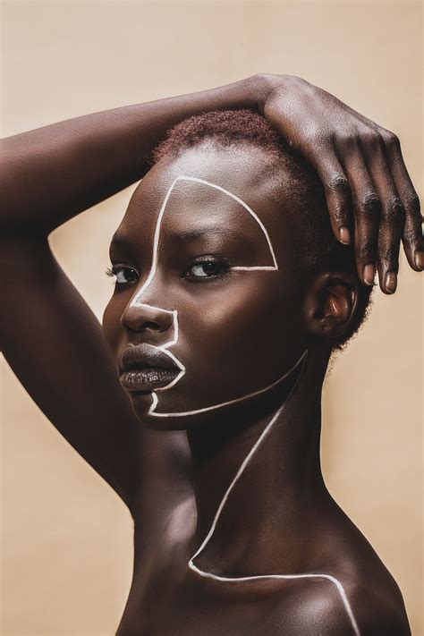 Black Beauty Creative Shoot With White Lines Face Art Makeup Graphic