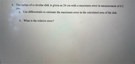Solved The Radius Of A Circular Disk Is Given As Cm Chegg