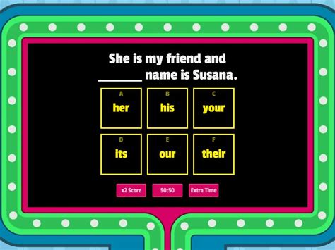 Possessive Adjectives And Personal Pronouns Gameshow Quiz