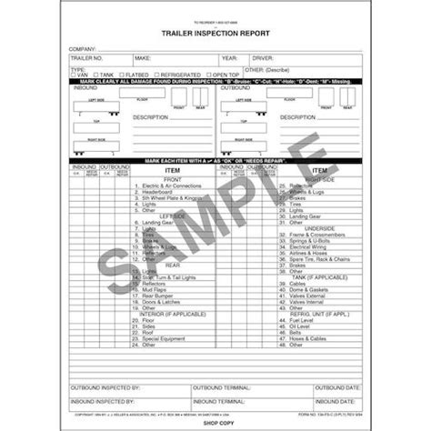Printable Trailer Inspection Form Printable Free Templates