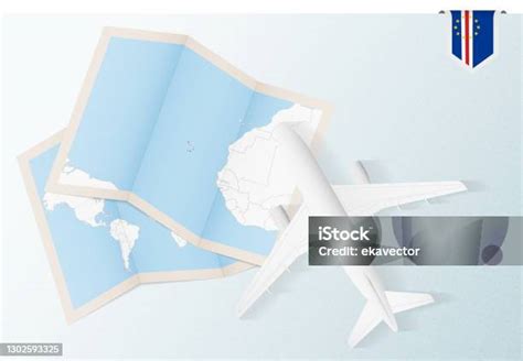 케이프 베르데 케이프 베르데의 지도와 국기와 최고 보기 비행기로 여행 관광에 대한 스톡 벡터 아트 및 기타 이미지 관광 관광객 기 Istock