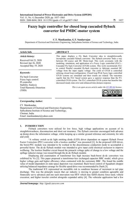 Fuzzy Logic Controller For Closed Loop Cascaded Flyback Converter Fed