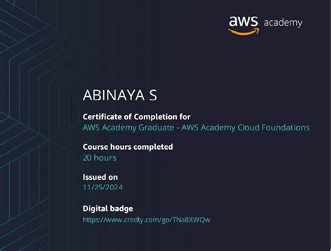Proud To Have Completed My Aws Training Abinaya S