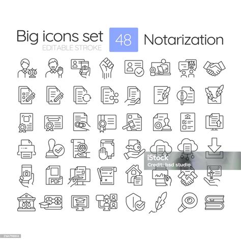Notarization Linear Icons Set Stock Illustration Download Image Now