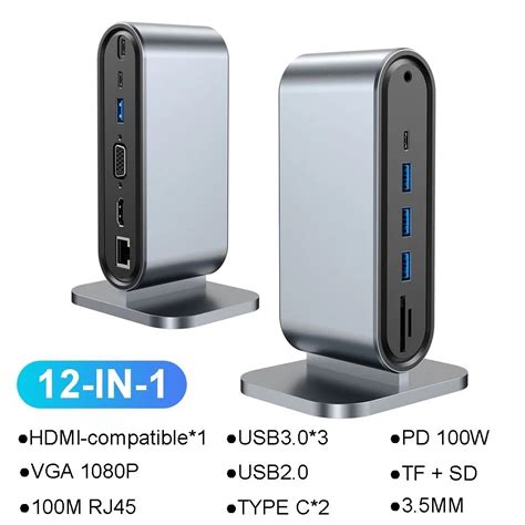 In Type C Docking Station USB C Hub With HDMI VGA RJ USB PD W Chrge Card Reader