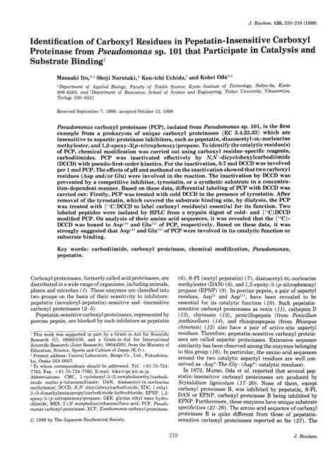 Pdf Identification Of Carboxyl Residues In Pepstatin Insensitive Carboxyl Proteinase From