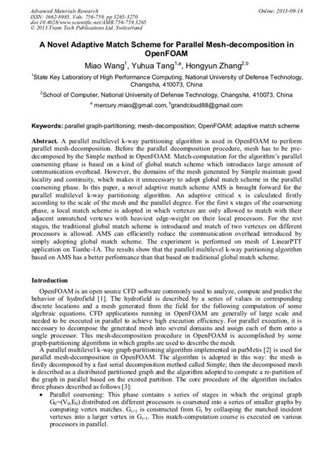 A Novel Adaptive Match Scheme For Parallel Mesh Decomposition In Openfoam Scientific Net