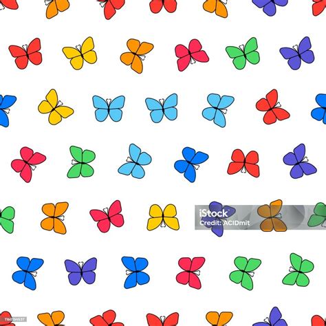 흰색 배경에 화려한 나비 원활한 패턴 플랫 벡터 일러스트레이션을 쉽게 편집하고 사용자 정의할 수 있습니다 Eps10 0명에 대한 스톡 벡터 아트 및 기타 이미지 Istock