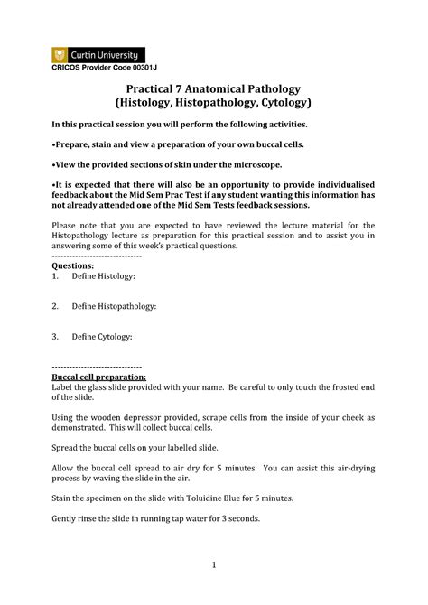 Wk 10 Practical 7 Anatomical Pathology 1 Cricos Provider Code 00301j