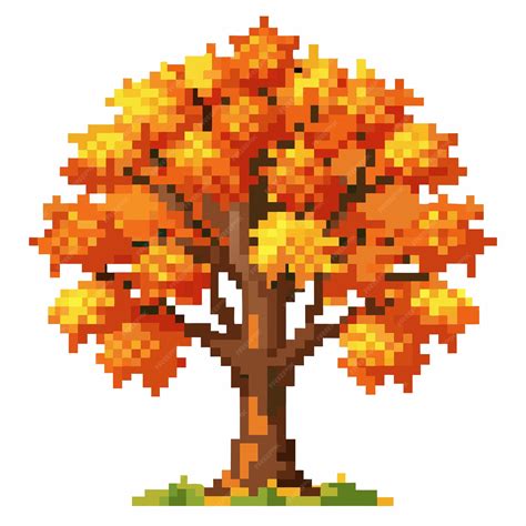 Premium Vector Pixel Art Tree With Vibrant Autumn Foliage Retro 8 Bit Style Illustration