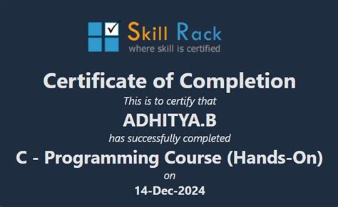 C Skillrack Certification Learning Adhitya B