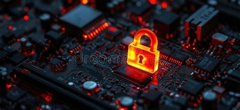 Cybersecurity Concept With Lock Symbol On Circuit Board Background In