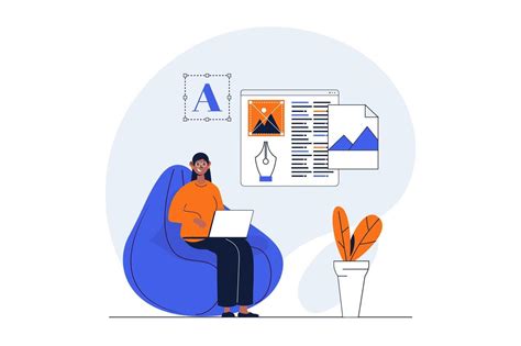 Freelance Working Web Concept With Character Scene Woman Designer Creating Ui Elements And