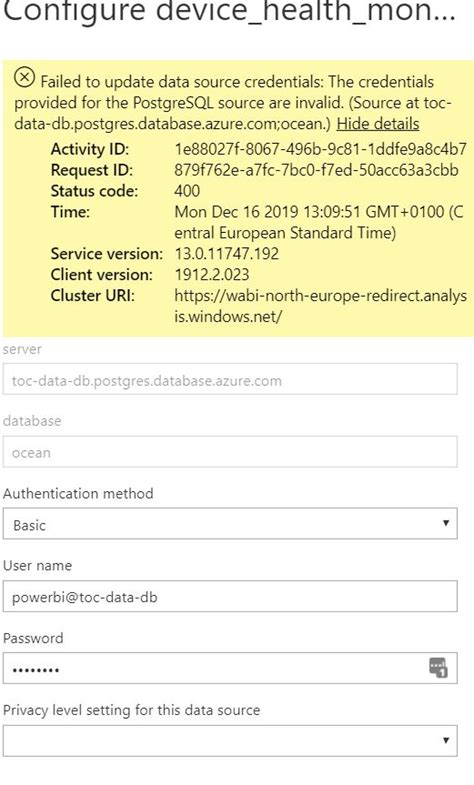 Postgresql Credentials Invalid Unable To Live Co Microsoft Fabric Community