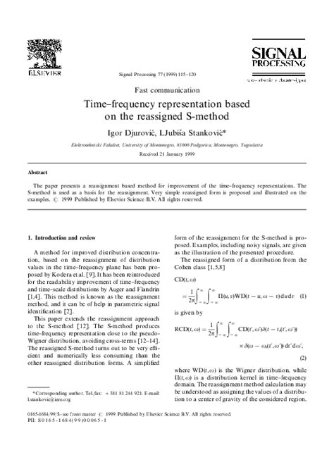 Pdf Timefrequency Representation Based On The Reassigned S Method
