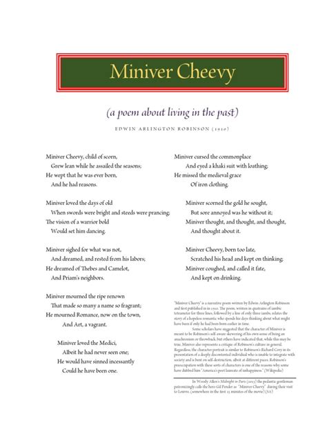 Miniver Cheevy A Poem About Living In The Past Pdf