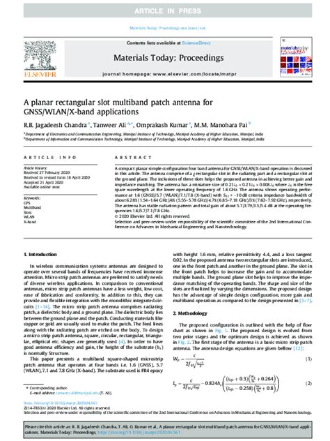 Pdf A Planar Rectangular Slot Multiband Patch Antenna For Gnss Wlan X Band Applications