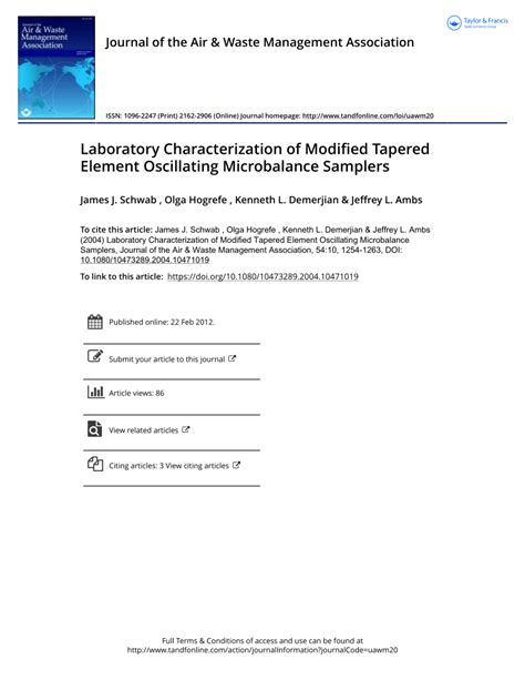 Pdf Laboratory Characterization Of Modified Tapered Element Oscillating Microbalance Samplers