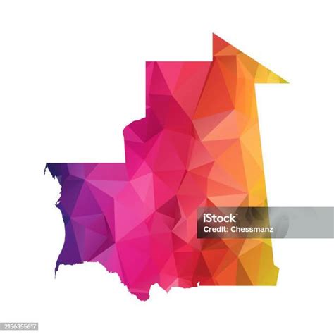 추상 다각형 지도 벡터 일러스트 레이 션 낮은 폴리 색상 무지개 모리타니지도의 고립 0명에 대한 스톡 벡터 아트 및 기타 이미지