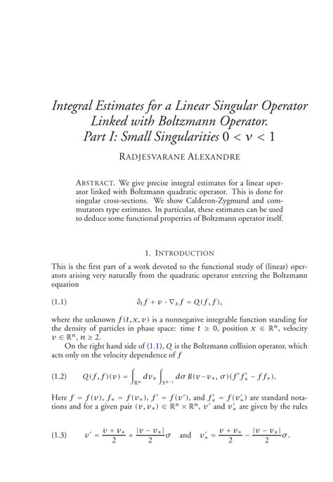 Pdf Integral Estimates For A Linear Singular Operator Linked With The Boltzmann Operator Part