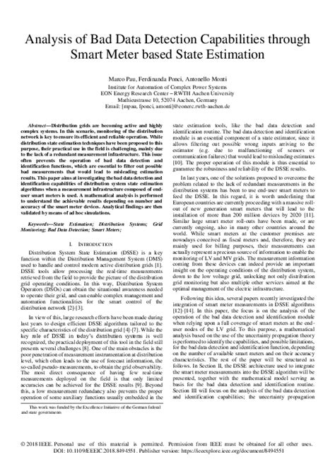 pdf analysis of bad data detection capabilities through smart meter based state estimation