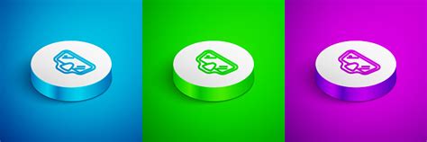 아이소 메트릭 라인 다이빙 마스크 아이콘은 파란색 녹색 및 보라색 배경에 격리되어 있습니다 익스트림 스포츠 다이빙 수중 장비